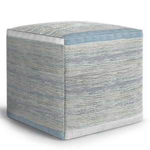 Simpli Home Clay Boho Square Pouf in Patterned Teal Melange Cotton AXCPF-07-TL - The Home Depot