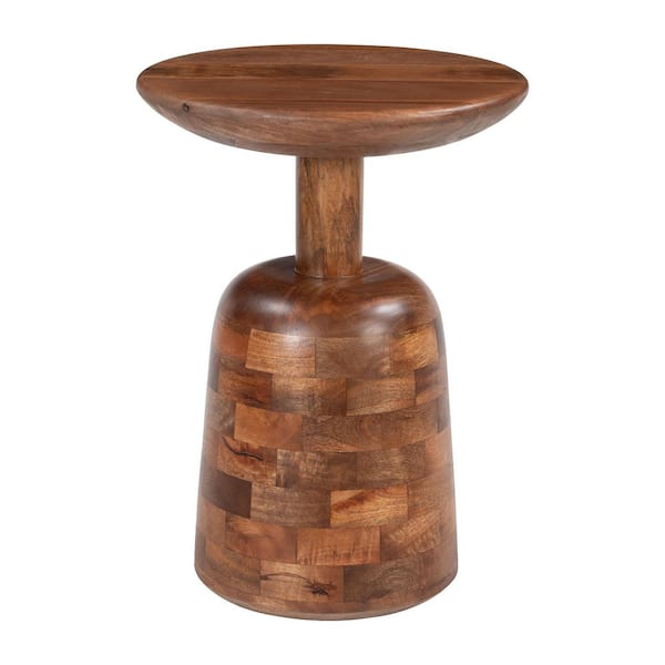 ZUO Kelk 15.7 in. W Walnut 21.7 in. H Round Mango Wood End Table 110738 ...