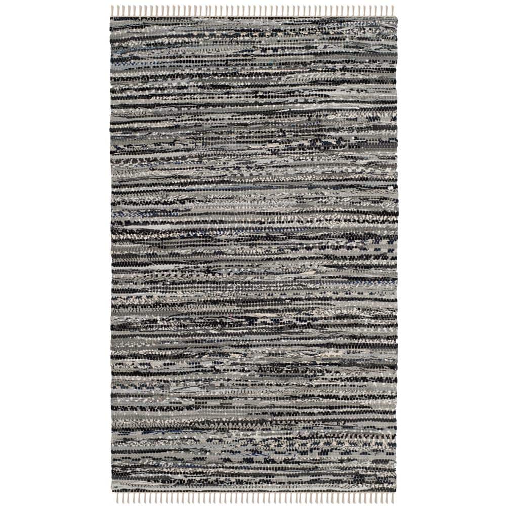 SAFAVIEH Rag Rug Gray Doormat 2 ft. x 3 ft. Striped Area Rug RAR128A-2 ...