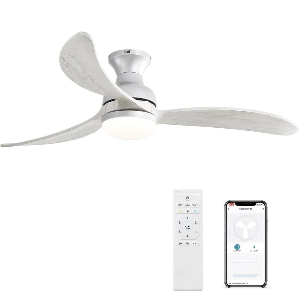 PUDO 52 in. Integrated LED Indoor Modern Silver Ceiling Fan with ...