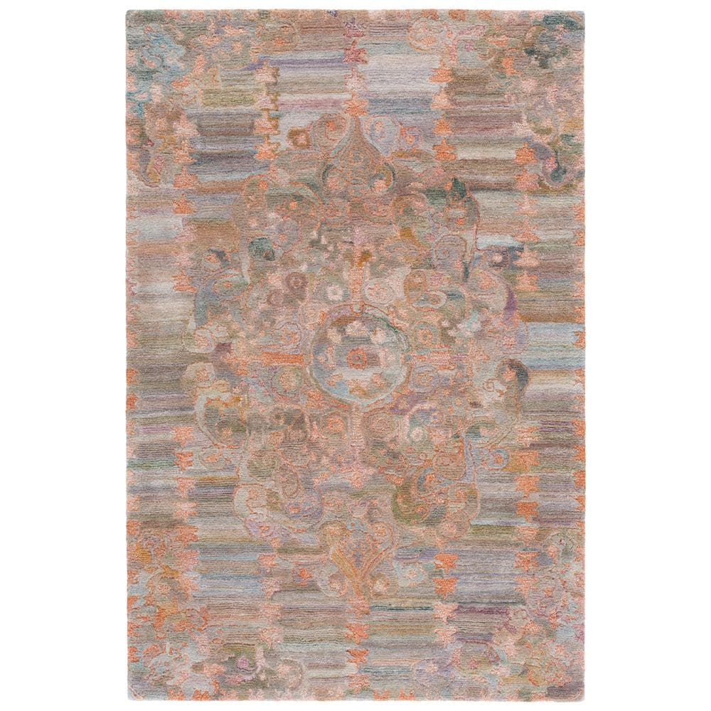 SAFAVIEH Marquee 9 ft. x 12 ft. Rust/Green Abstract Distressed Floral ...