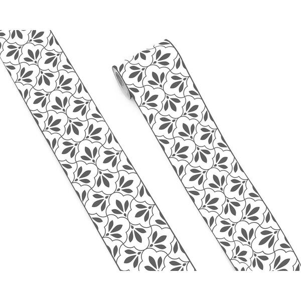 TUKTUK Floral Black, White Patterns Vinyl Peel, Stick Wallpaper Border ...