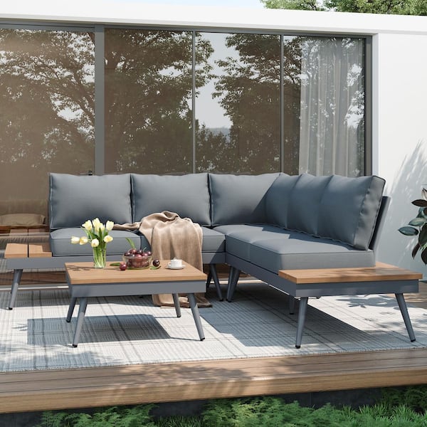 BOPOREA MEGO LLC 4-Piece Aluminum Outdoor V-Shaped Patio Sofa Sectional ...