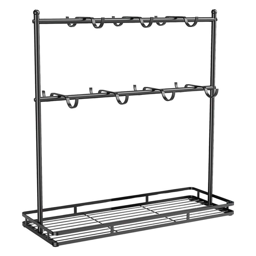 Anqtovp 14-Hook Black Metal Mug Tree Rack for Countertop with Storage ...