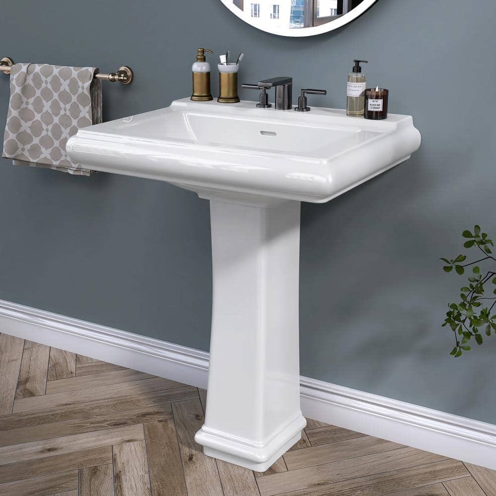 NTQ Vintage 26 in. White Vitreous China Rectangular Vessel Sink Ceramic ...