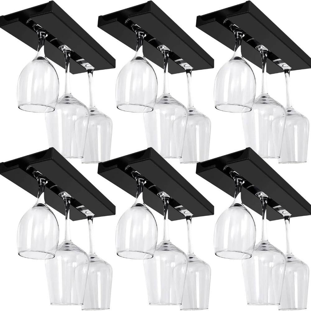 PRIMEPLUS 3 Pack Wooden Black Under-Cabinet Mounted Wine Glass Rack WGH ...