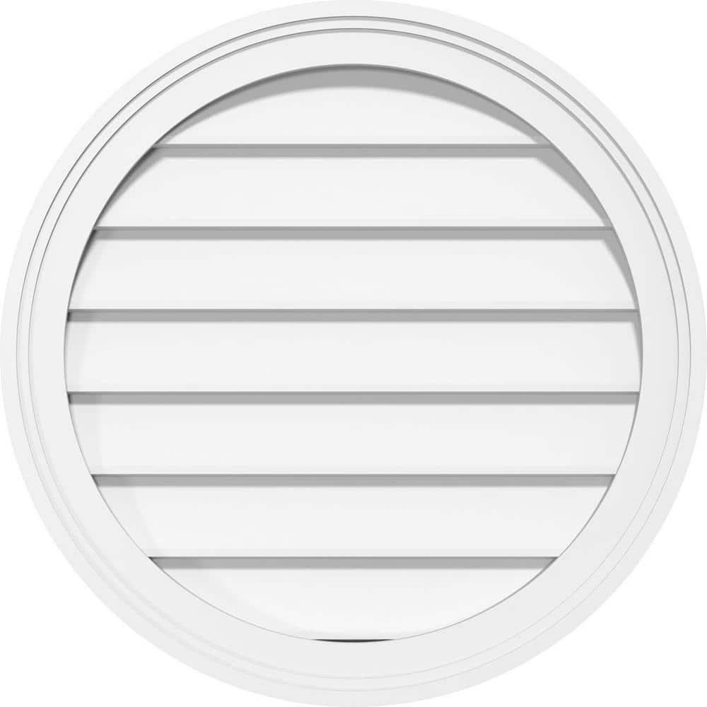 Ekena Millwork 22 in. x 22 in. Round White PVC Paintable Gable Louver ...