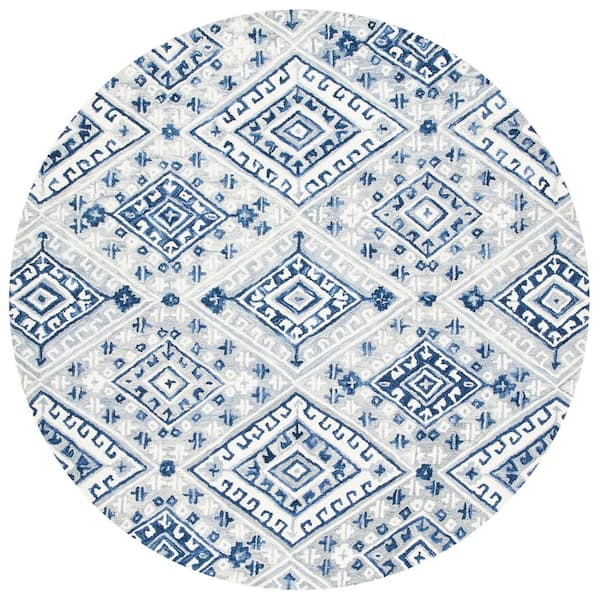 SAFAVIEH Aspen 7 ft. x 7 ft. Gray/Navy Diamond Country Round Area Rug ...