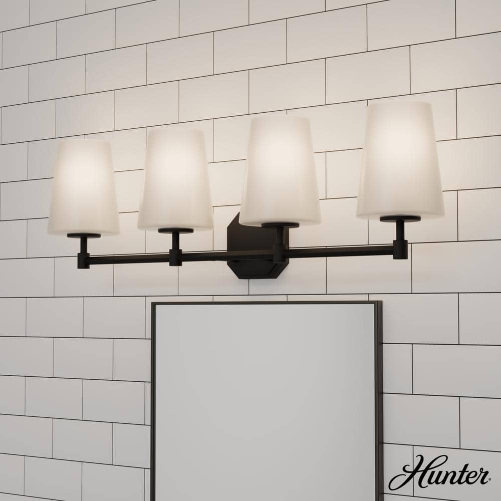 Hunter Nolita 30 in. 4 Light Matte Black Vanity Light with Cased White ...