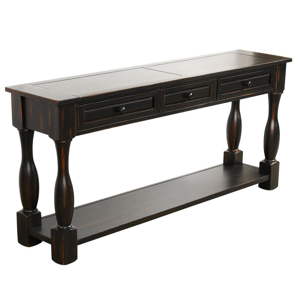 64.2 in. Black Console Table 64 in. L ong Extra Thick Sofa Table with ...