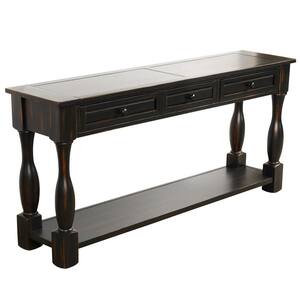 64.2 in. Black Console Table 64 in. L ong Extra Thick Sofa Table with ...