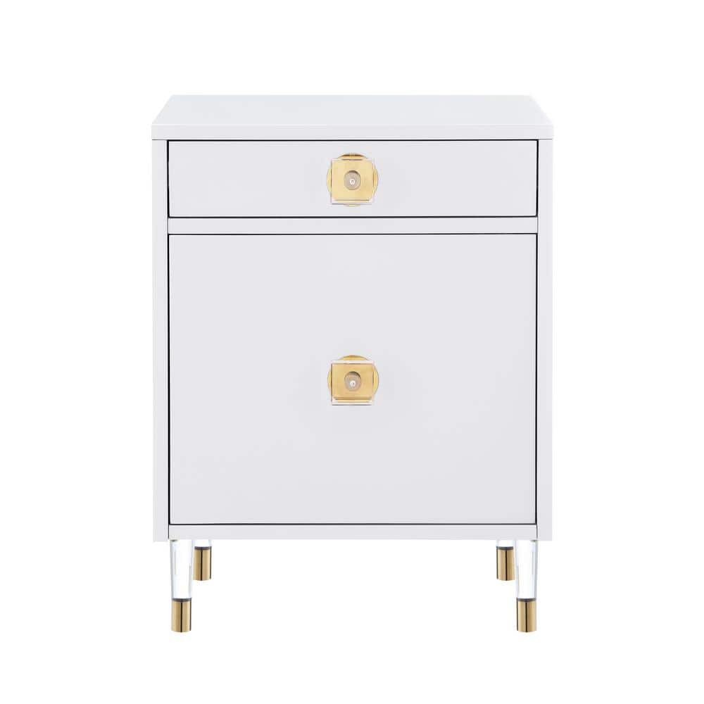 Nicole Miller Margussi Modern White End Table Acrylic Knob/Leg ...