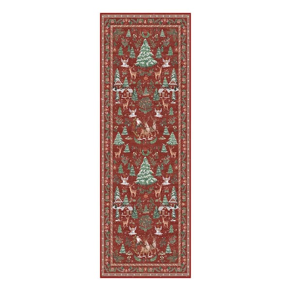 HaiiMeid Christmas Multi 2 ft. x 6 ft. Elk Snowman Christmas Tree Area ...