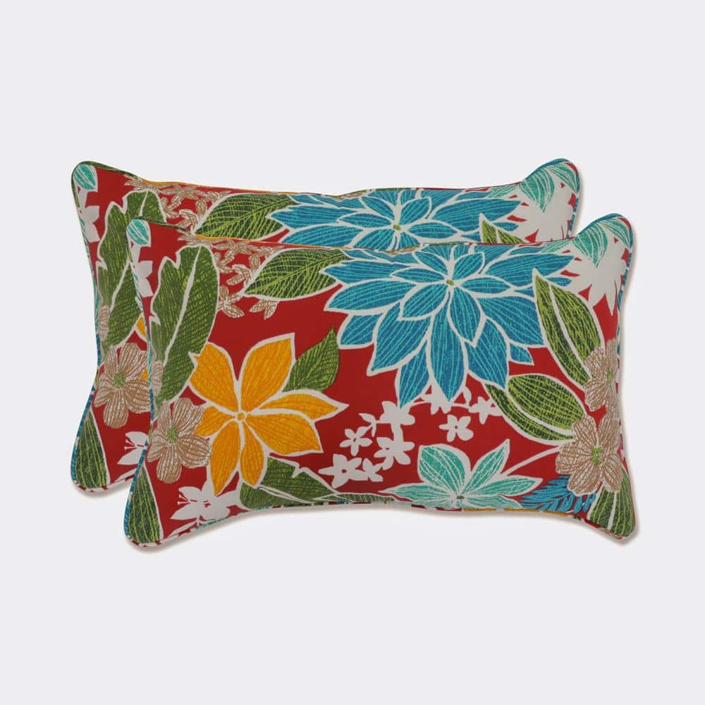 Pillow Perfect Floral Red Rectangular Outdoor Lumbar Throw Pillow 2 ...