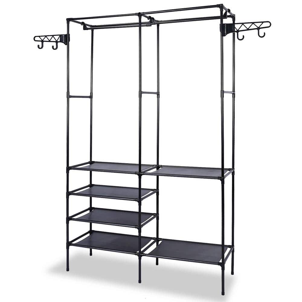 Black Metal Garment Clothes Rack with Shelves 42 in. W x 66 in. H ...