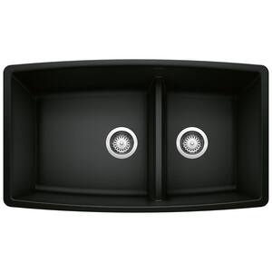 Blanco Precis SILGRANIT Gray Granite Composite 33 in. Double Bowl ...