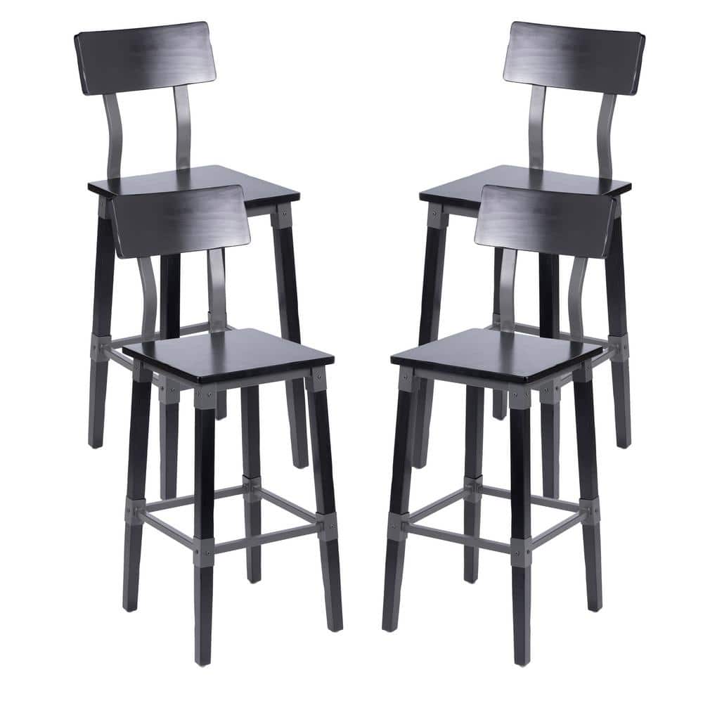 Carnegy Avenue 29 in. Black Mid Wood Bar Stool with Wood Seat Set of 4 CGA-XU-531576-BL-HD - The ...