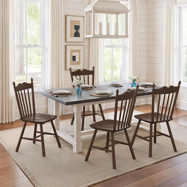 OrangeOne 17 in. Walnut Wave Spindle Back Classic Windsor Dining Chair ...