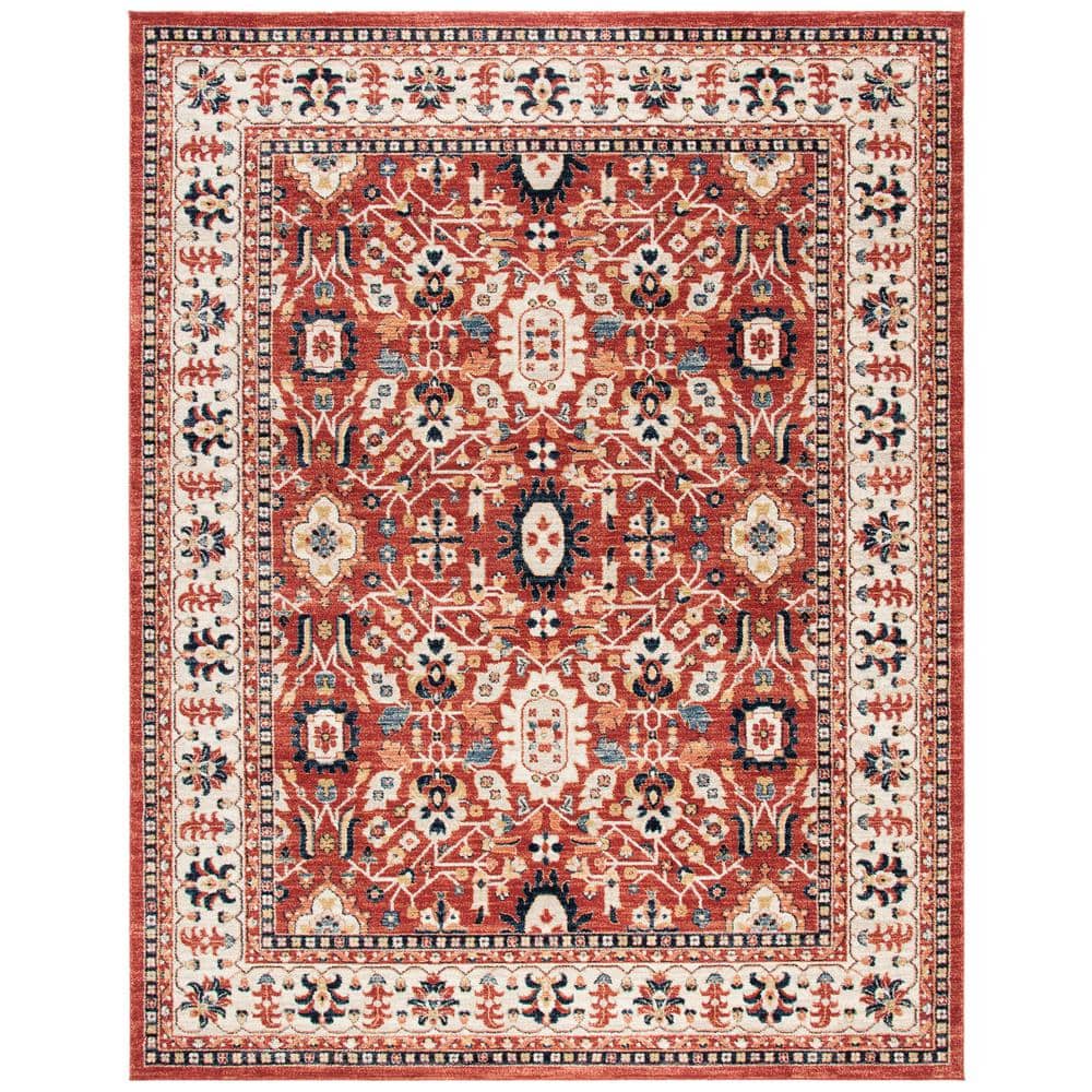 SAFAVIEH Charleston Red/Ivory 9 ft. x 12 ft. Floral Border Area Rug ...