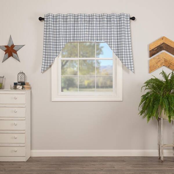 VHC BRANDS Sawyer Mill Plaid 36 in. L Cotton Swag Valance in Denim Blue ...