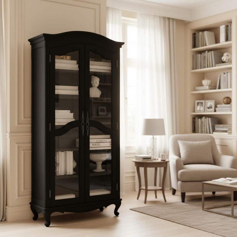 Homy Casa VJIYE 72 in. Tall Matte Obsidian Wood Farmhouse Barrister ...