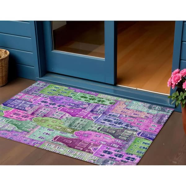 HomeRoots Purple, Lilac, Green 3 ft. x 5 ft. Woven Geometric Polyester ...