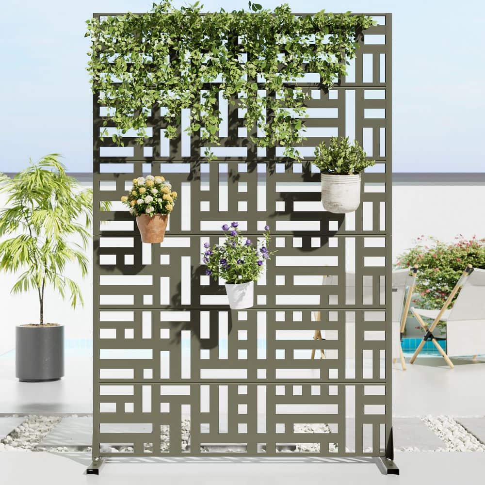 Dovelina 47 in. x 72 in. Green Textured Metal Garden Screens Outdoor ...