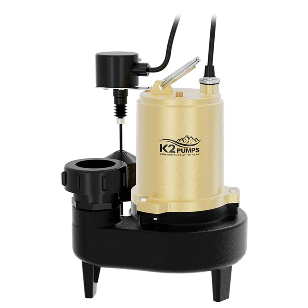 K2 PRO 1/2 HP Heavy-Duty Cast Iron Sewage Pump with Piggyback Vertical ...