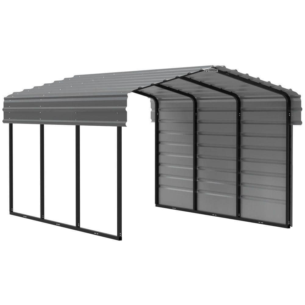 Arrow 10 ft. W x 15 ft. D x 7 ft. H Charcoal Galvanized Steel Carport with 1-Side Wall Kit ...