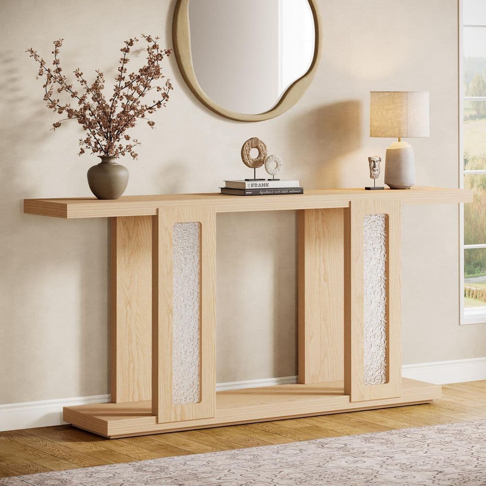 BYBLIGHT Turrella 71 in. Brown Rectangle Wood Console Table with ...