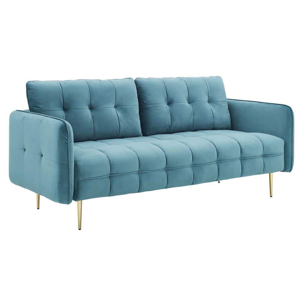 MODWAY Cameron 75 in. Sea Blue Tufted Performance Velvet 4-Seat Sofa ...