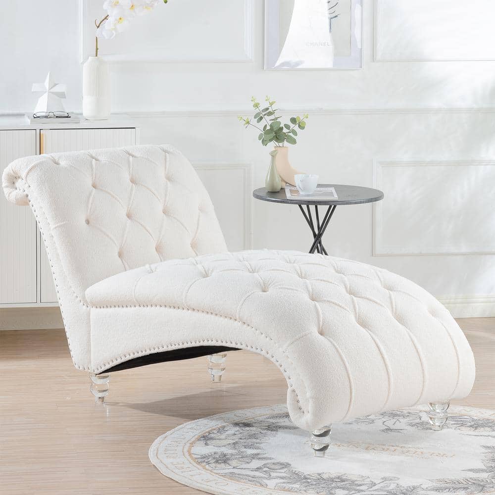 Harper & Bright Designs Modern White Teddy Velvet Tufted Armless Chaise ...