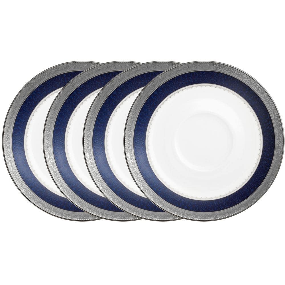 Noritake Odessa Cobalt Platinum 6 in. Blue Bone China Saucers Set of 4 ...