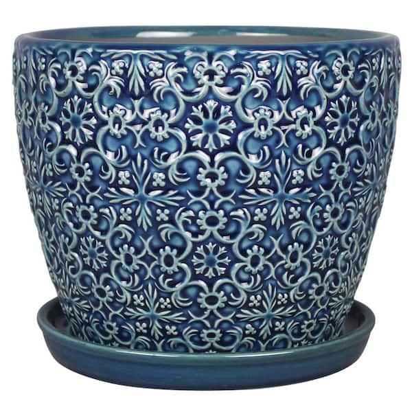 Trendspot 8 in. Blue Mediterranean Bell Ceramic Planter ECR11403S-080A - The Home Depot
