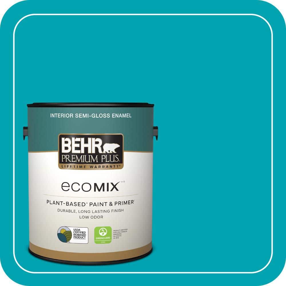 BEHR PREMIUM PLUS 1 gal. #510B-6 Blue Jewel Semi-Gloss Enamel EcoMix ...