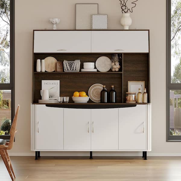 FUFU&GAGA Modern White and Brown Wood 63 in. W Buffet Sideboard Pantry Cabinet with Lift-Up Top ...