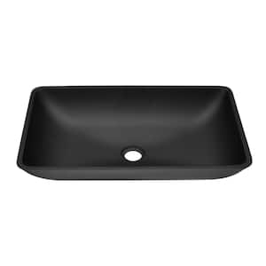 Matte Shell Glass Rectangular Vessel Bathroom Sink in Black with Faucet ...