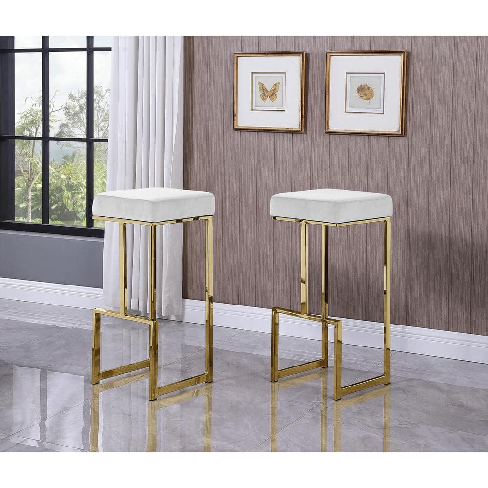 Best Master Furniture Jupiter Lane 31 in. H Cream/Velvet Backless Metal ...