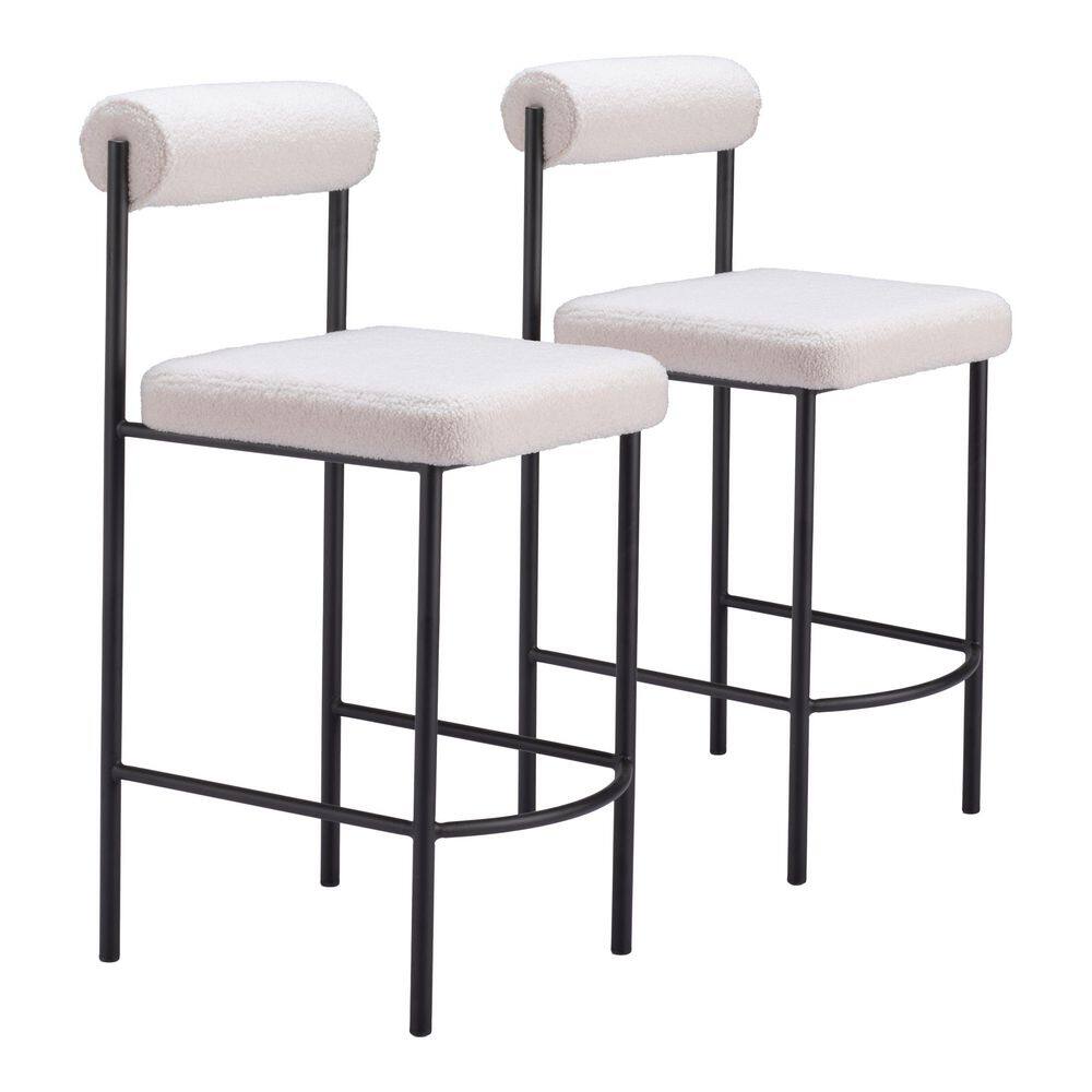 ZUO Livorno 26.0 in. Open Back White Wood Frame Counter Stool with 100% ...