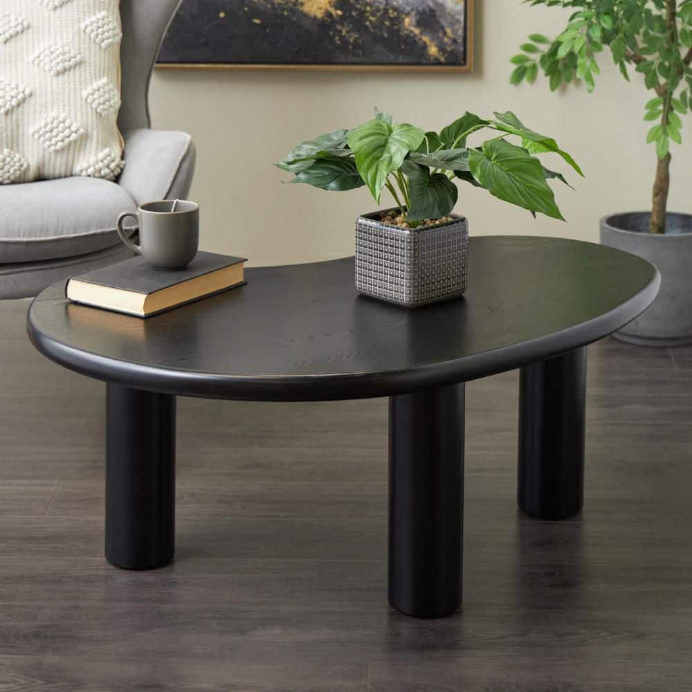 Litton Lane 40 in. Black Wood Heart Inspired Coffee Table with 3 Legs ...