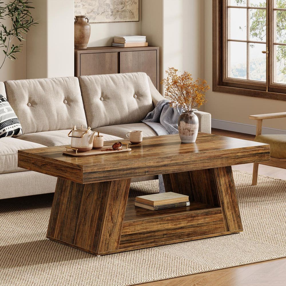 BYBLIGHT Kerlin 47.24 in. Rustic Brown Rectangle Wood Coffee Table ...