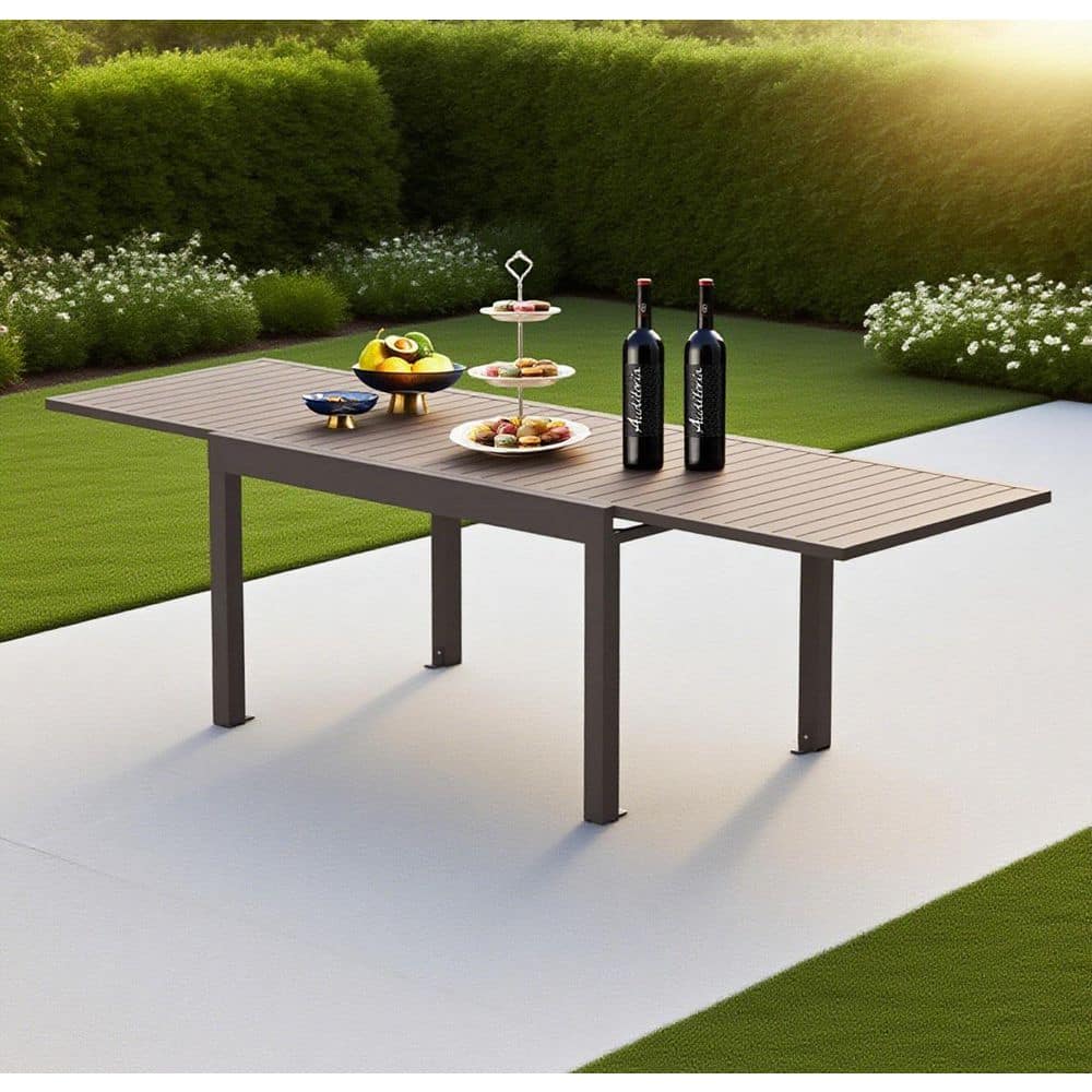 Daheat Large Extendable Patio Dining Table Aluminum Metal Indoor ...