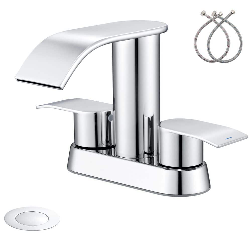 GAGALIFE 4 in. Centerset Double-Handle Waterfall Spout Bathroom Vessel ...