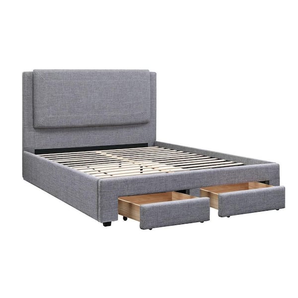 Benjara Fina Gray and Black Poplar Wood Frame Queen Platform Bed with ...