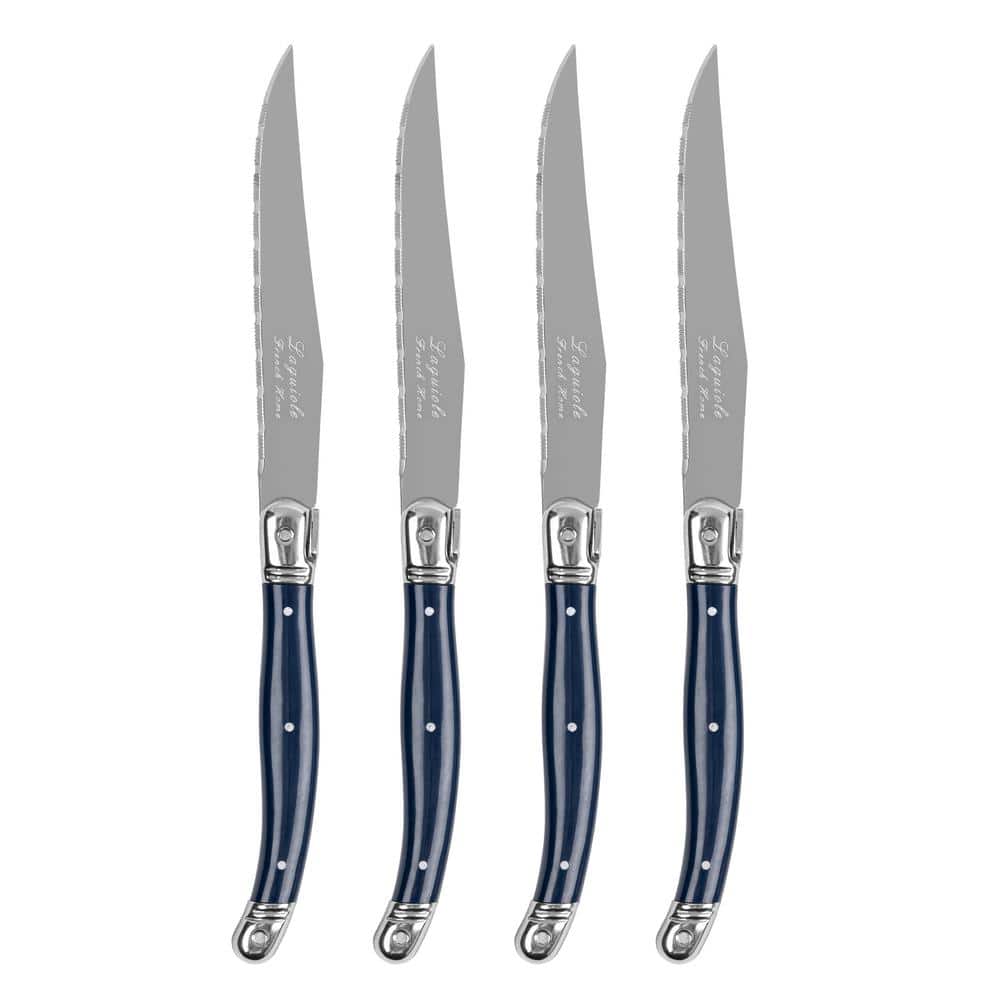 French Home Laguiole Connoisseur 4-Piece Steak Knife Set with Navy ...