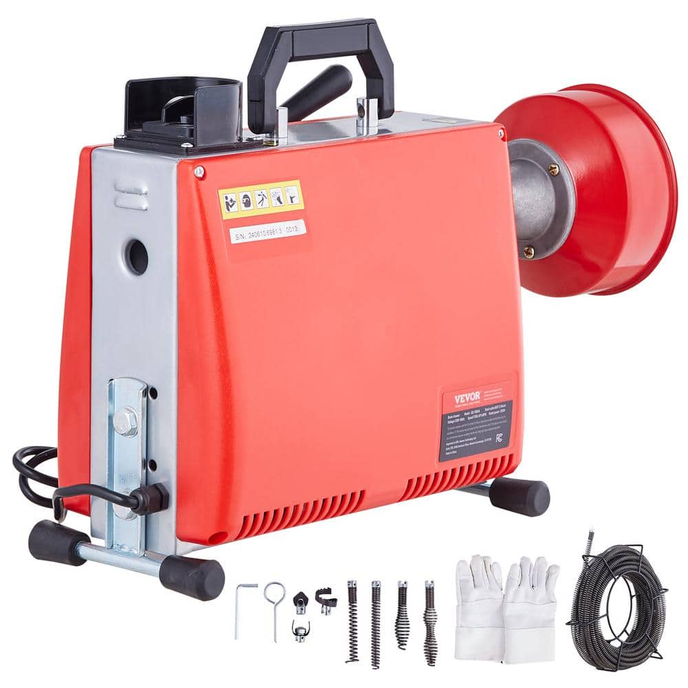 VEVOR 66 ft. x 5/8 in. Drain Cleaner Machine, 250-Watt Electric Sewer ...