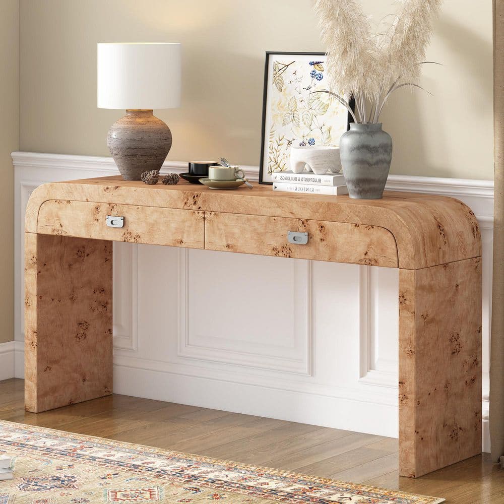 Harper & Bright Designs 60 in. Brown Curved (Specialty) MDF and Burl ...
