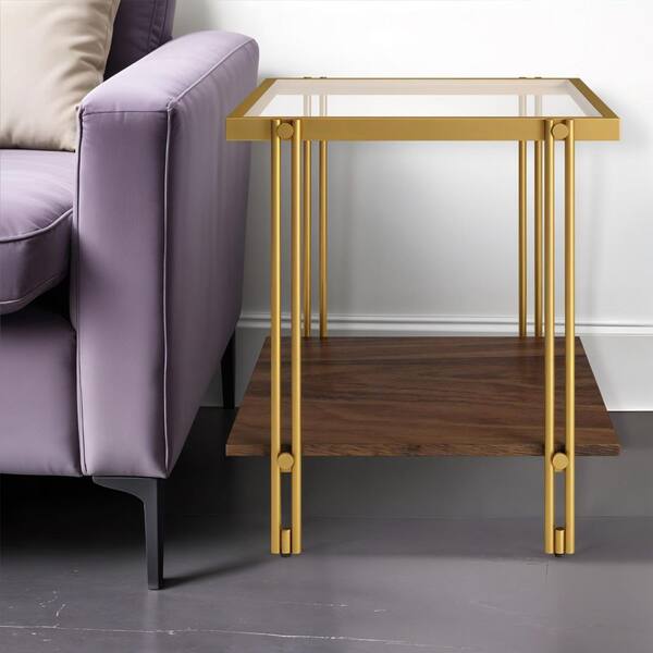 HomeRoots 20 in. Gold Square Glass End Table 2000544221 - The Home Depot