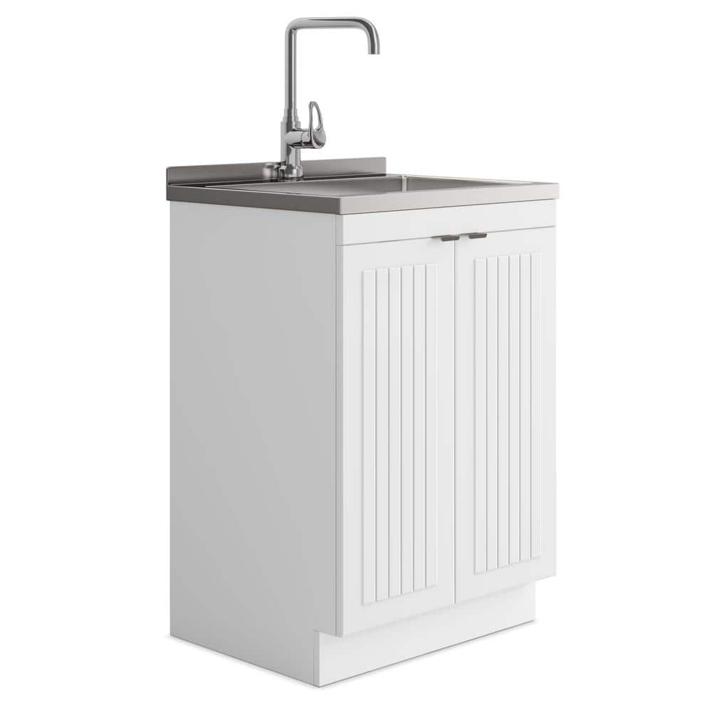 Simpli Home Murphy All-In-One 24 in. Utility Laundry Sink with Cabinet ...
