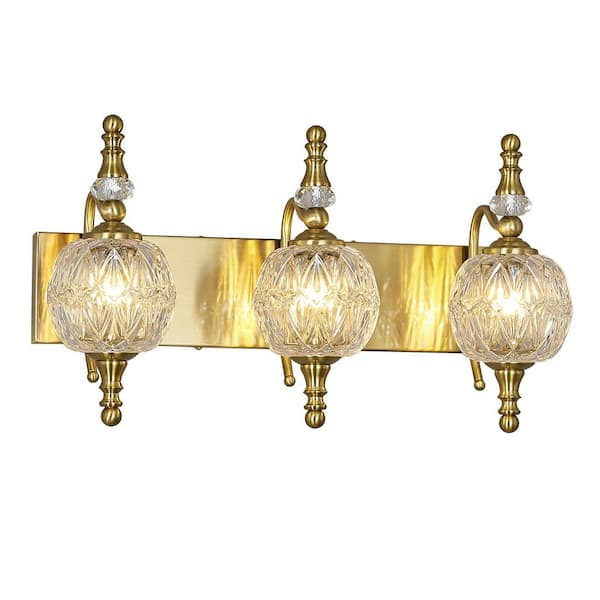 ZHLWIN Home Lighting 20 in. 3-Light Gold Modern Glass Crystal Vanity ...